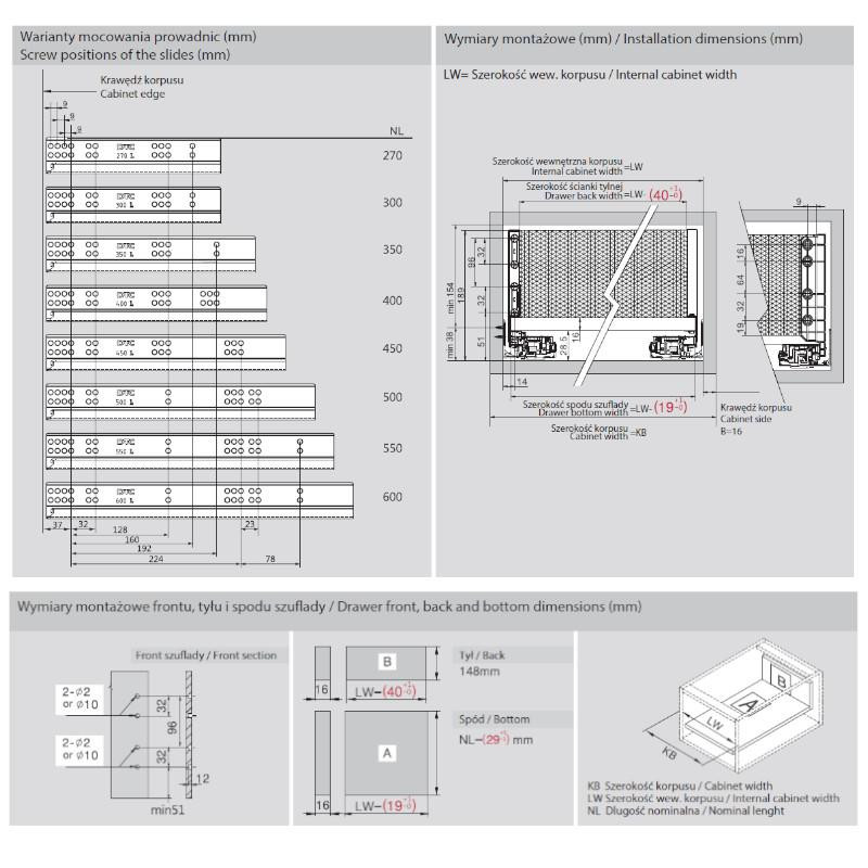Szuflada Amix SLIMBOX 3D 550mm h174 WYSOKA BIAŁA